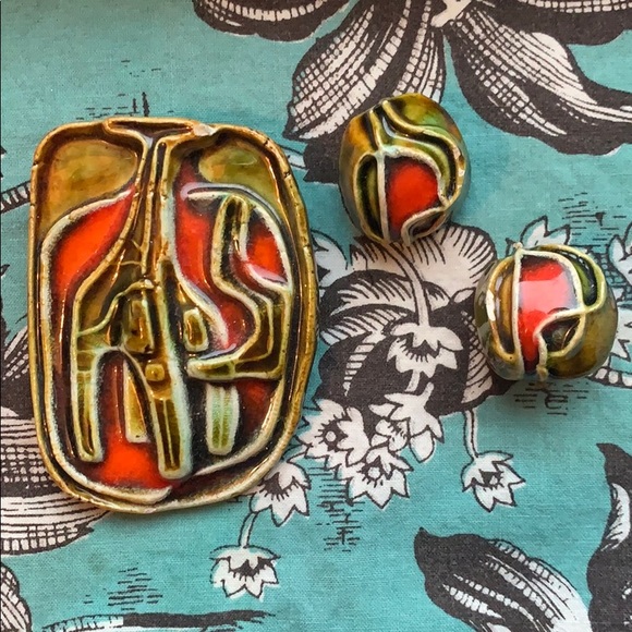 Vintage | Jewelry | Vintage Ceramic Clip Ons With Brooch 96s | Poshmark